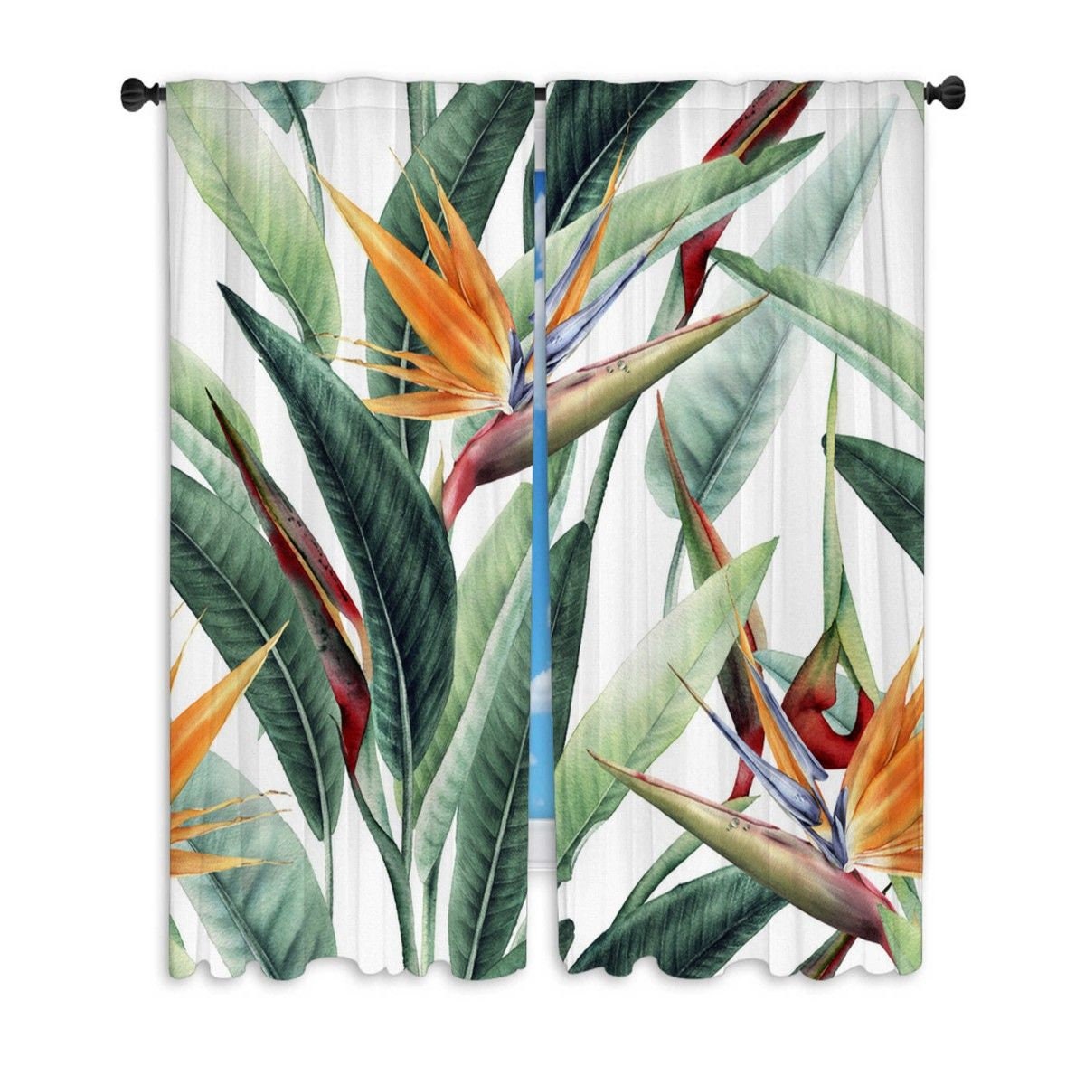 Light Tropical Window Curtains Bird of Paradise Curtains - Etsy