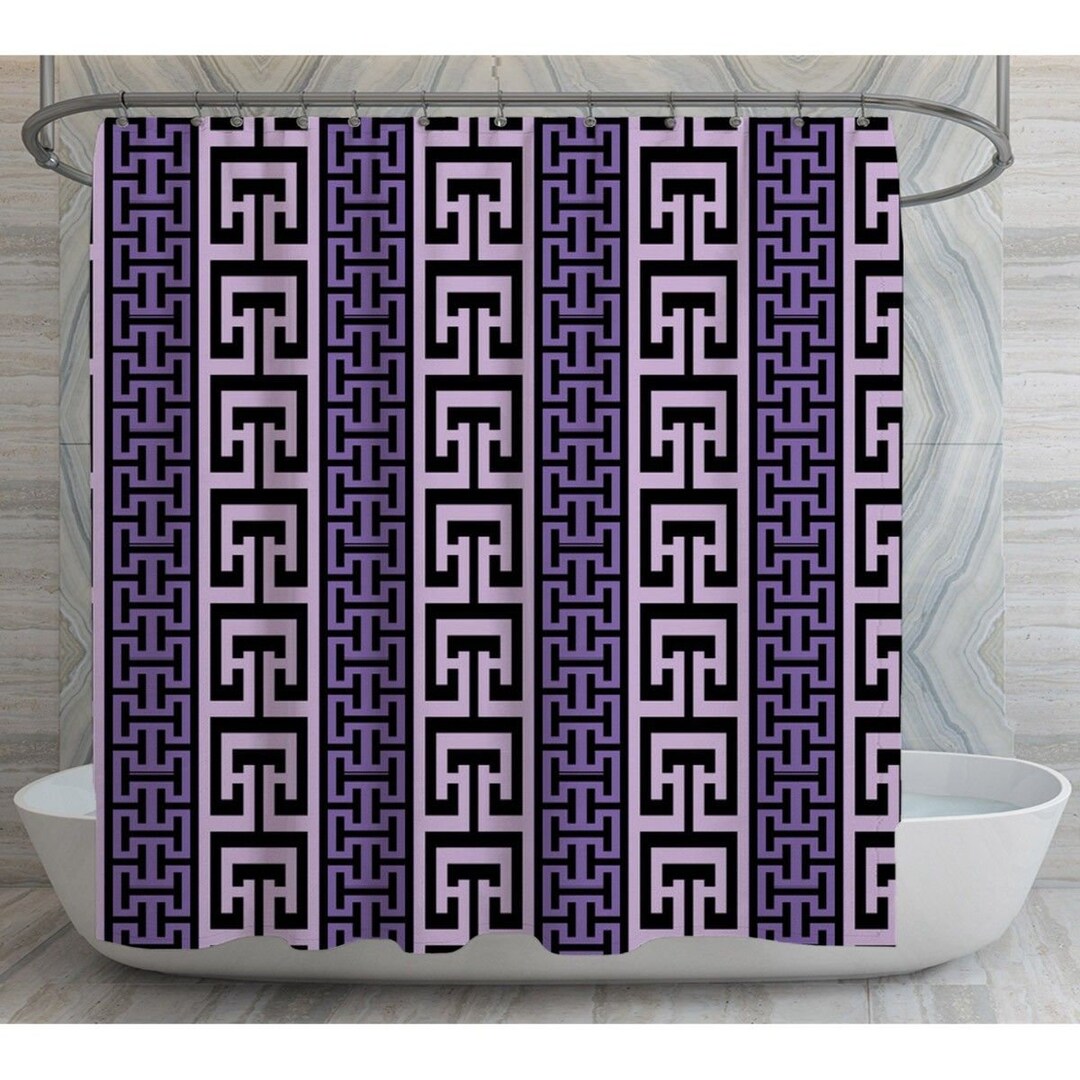 Purple Greek Key Shower Curtain: Striped Bathroom Decor - Etsy Österreich