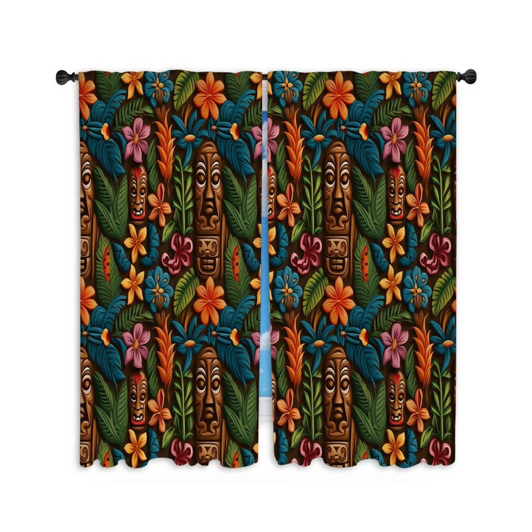 Hawaiian Window Curtain, Botanical Curtains, Tropical Curtain Panel ...