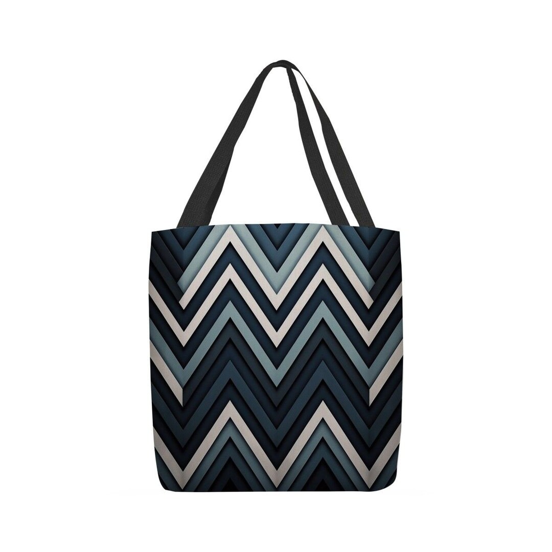 Chevron Tote Bag Draw String Modern Gym Bag Blue Duffel Bag - Etsy