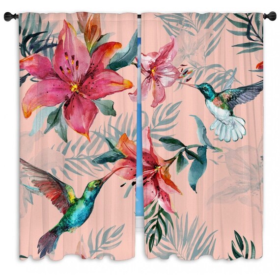 Hummingbird Window Curtains Flying Hummingbirds Flowers - Etsy