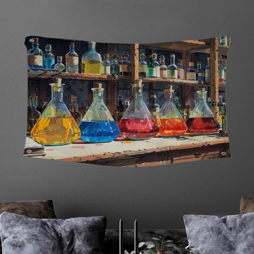 Chemistry Lab Wall Art, Science Wall Decor, Colorful Liquids Tapestry ...