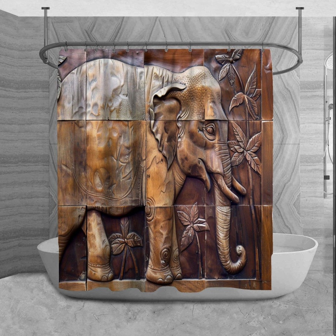 Elephant Shower Curtain, Animal Sculpture Bathroom Decor, Gentle Bath ...