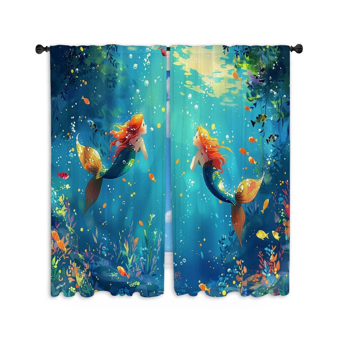 Mermaids Window Curtain, Fantasy Curtains, Aquatic Curtain Panel ...