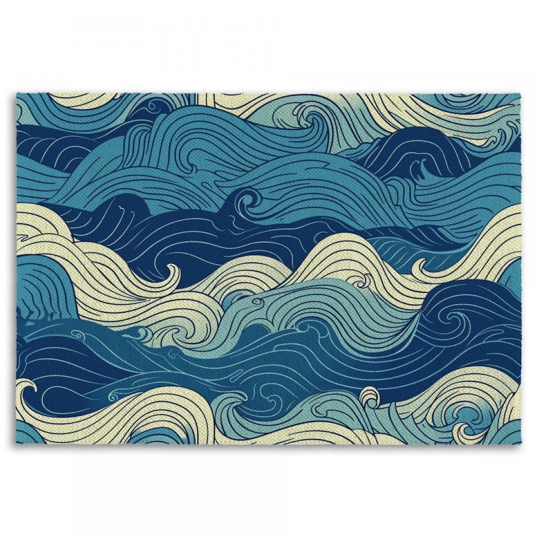 Blue Wave Area Rug: Abstract Ocean Art, Personalized Rug - Etsy