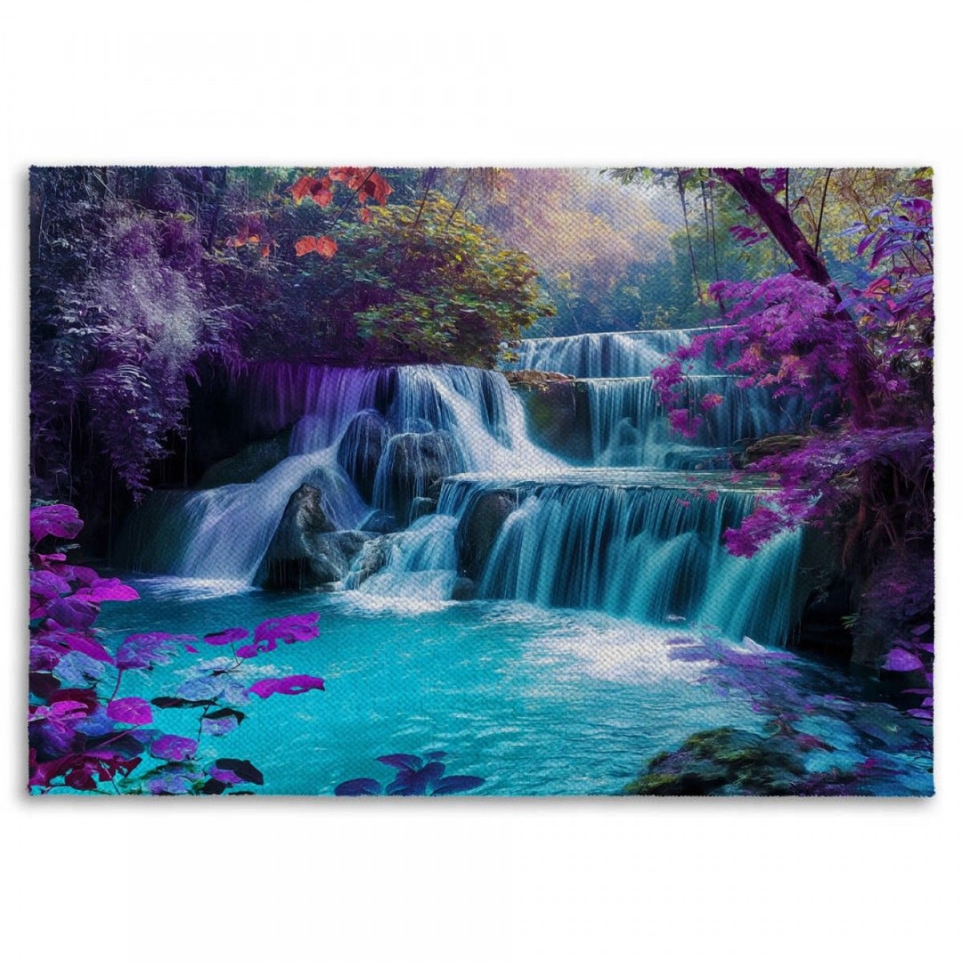 Waterfall Rugs Waterfall With Trees Area Rug Turquoise and Purple Area ...