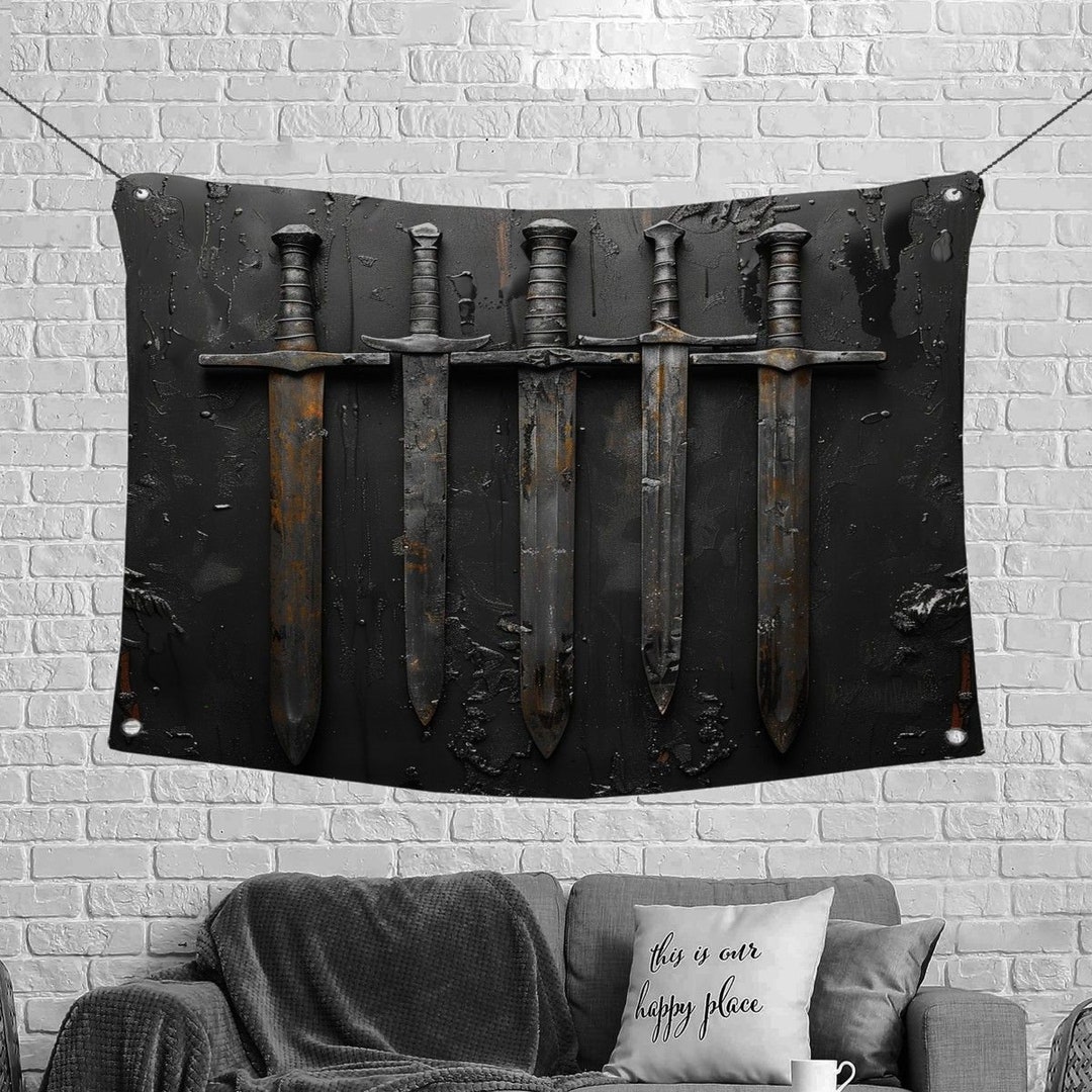 Swords Wall Art, Weapon Collection Wall Decor, Metallic Tapestry ...