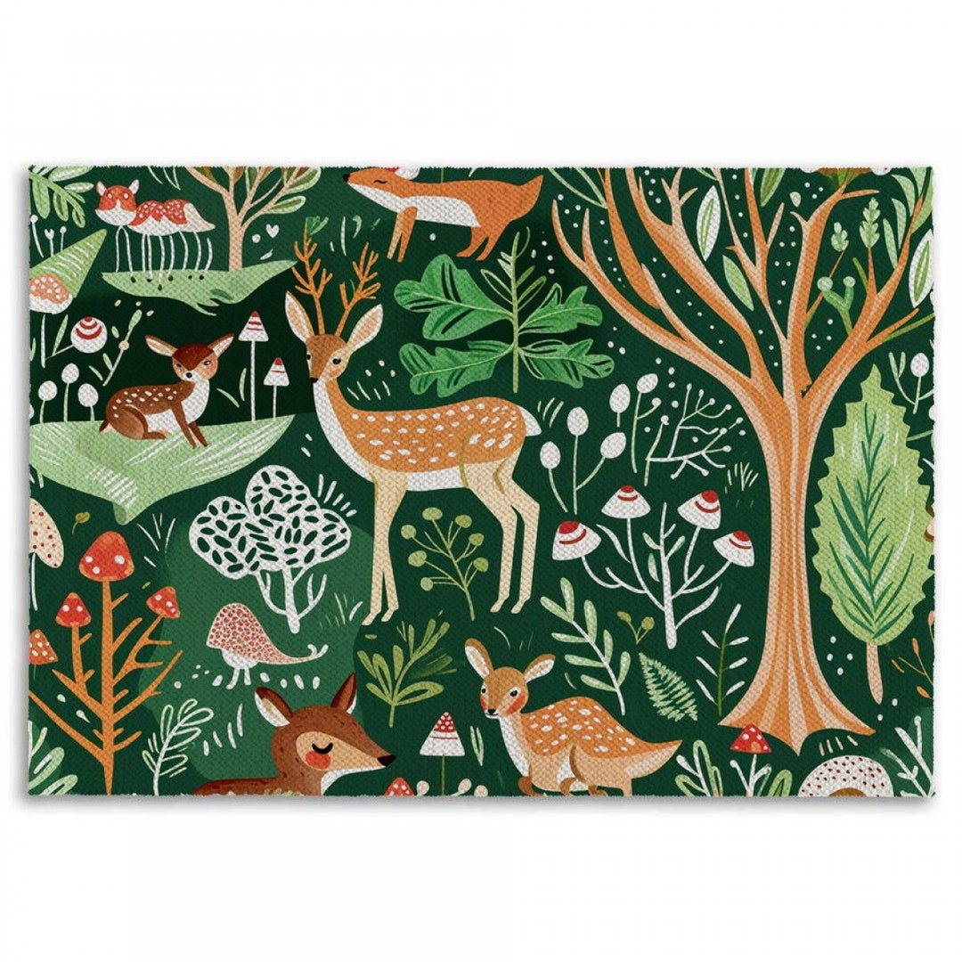 Forest Animal Area Rug: Green Nature Design, Custom Rug - Etsy