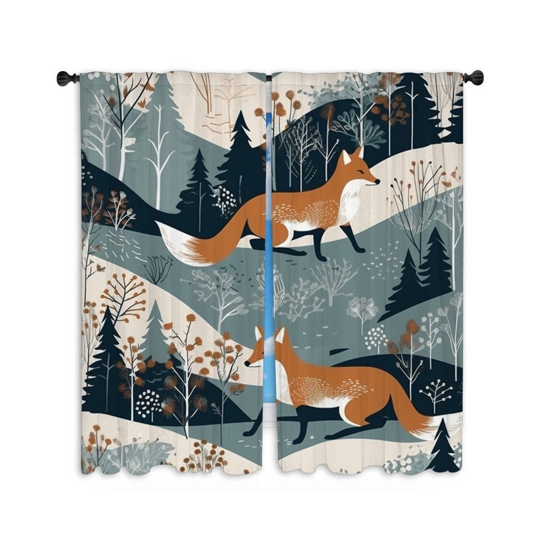 Foxes Window Curtain, Woodland Curtains, Red Fox Curtain Panel, Forest ...