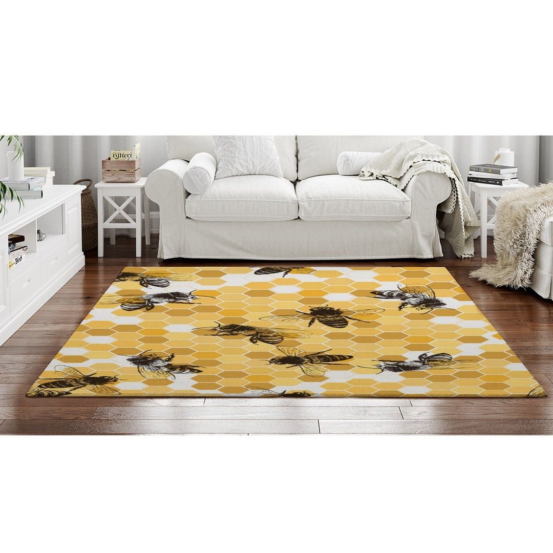 Bee Rugs Bees and Honeycomb Area Rug Yellow and Black Area - Etsy