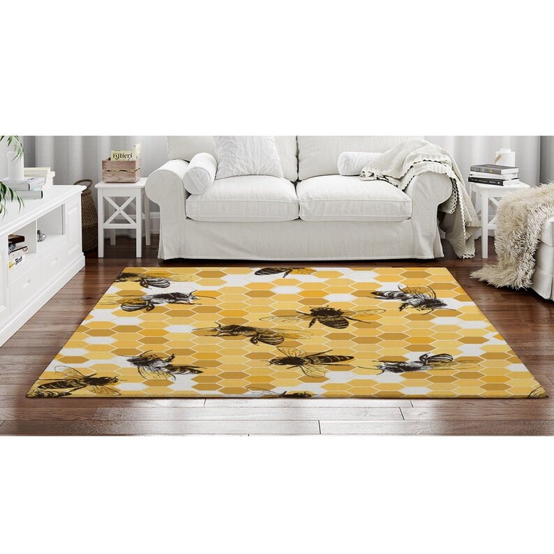 Bee Rugs Bees and Honeycomb Area Rug Yellow and Black Area - Etsy