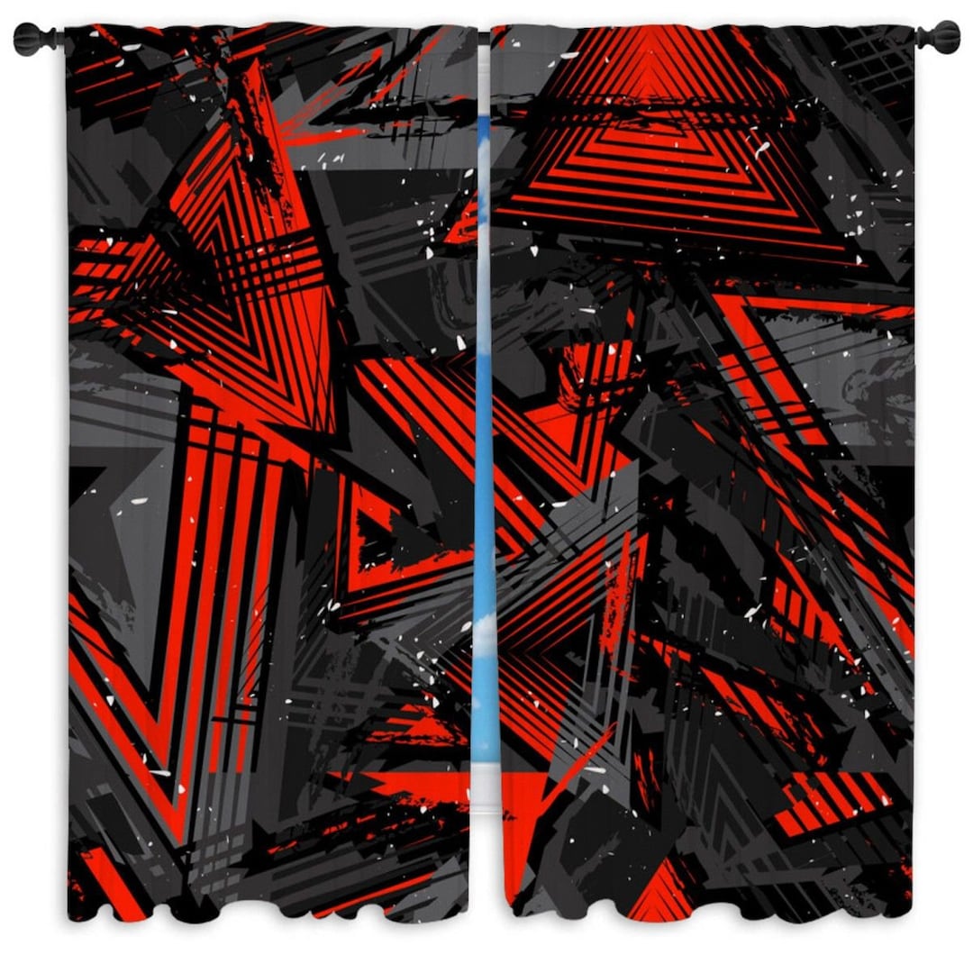 Black Window Curtains Black Drapes Black and Red Curtains Personalized ...