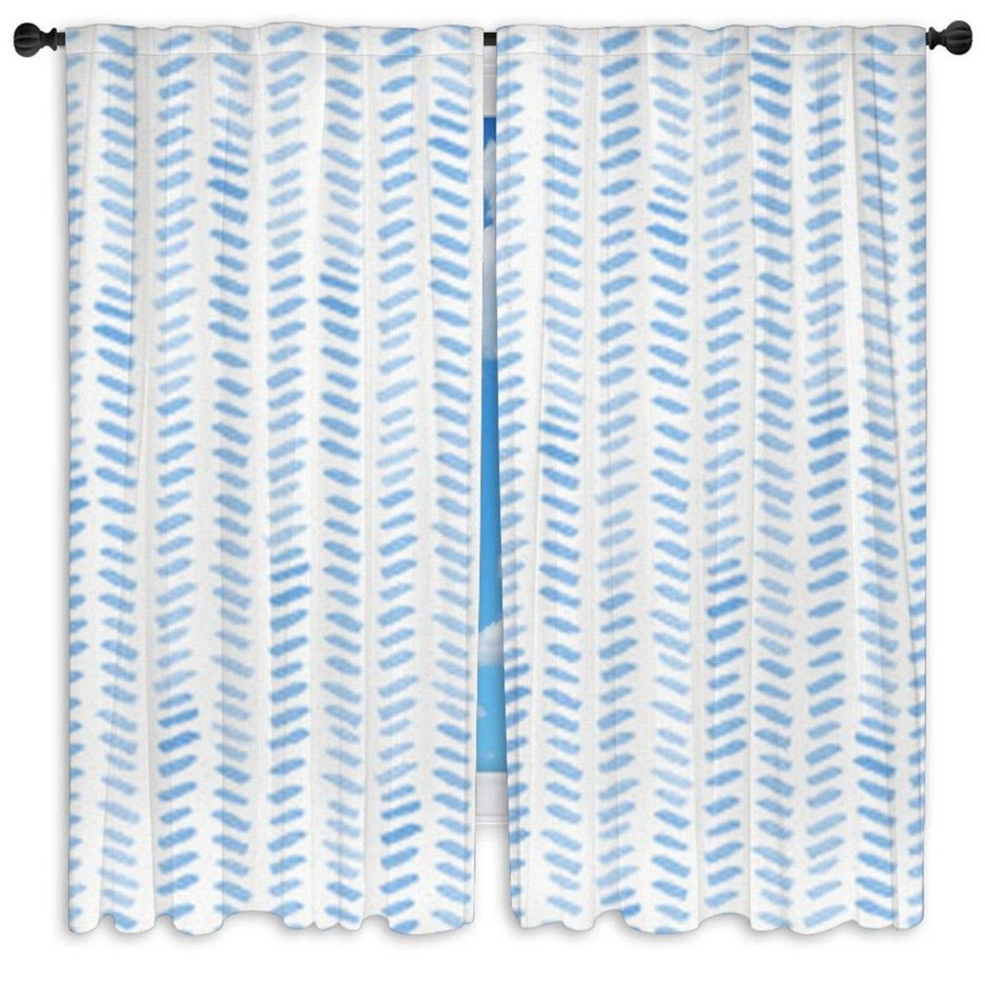 Watercolor Window Curtains Chevron Curtains Chevron Drapes Blue Curtain ...