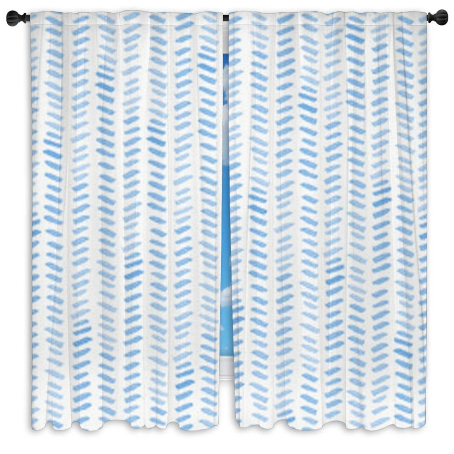 Watercolor Window Curtains Chevron Curtains Chevron Drapes - Etsy