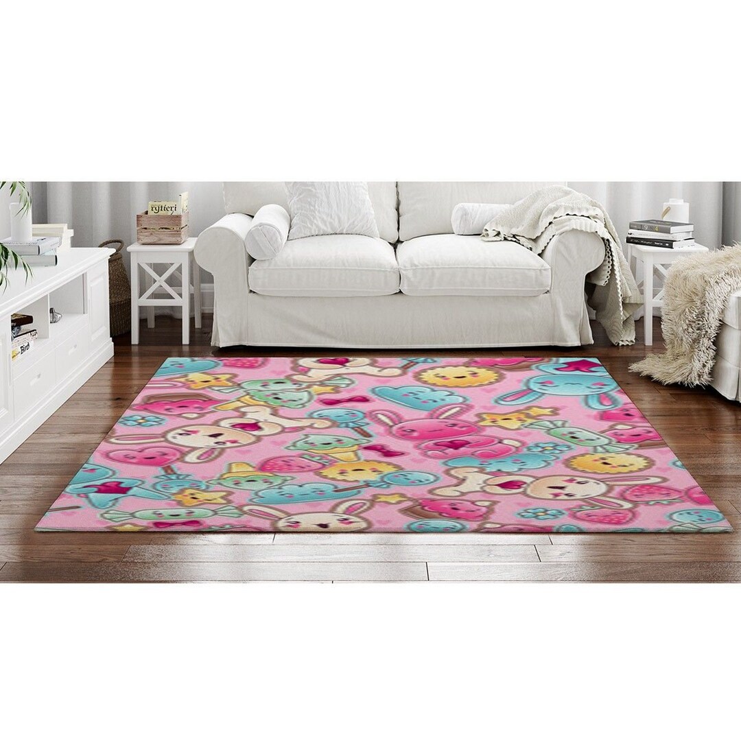 Kawaii Rugs Cute Bunnies and Sweets Area Rug Pink Area Rugs - Etsy