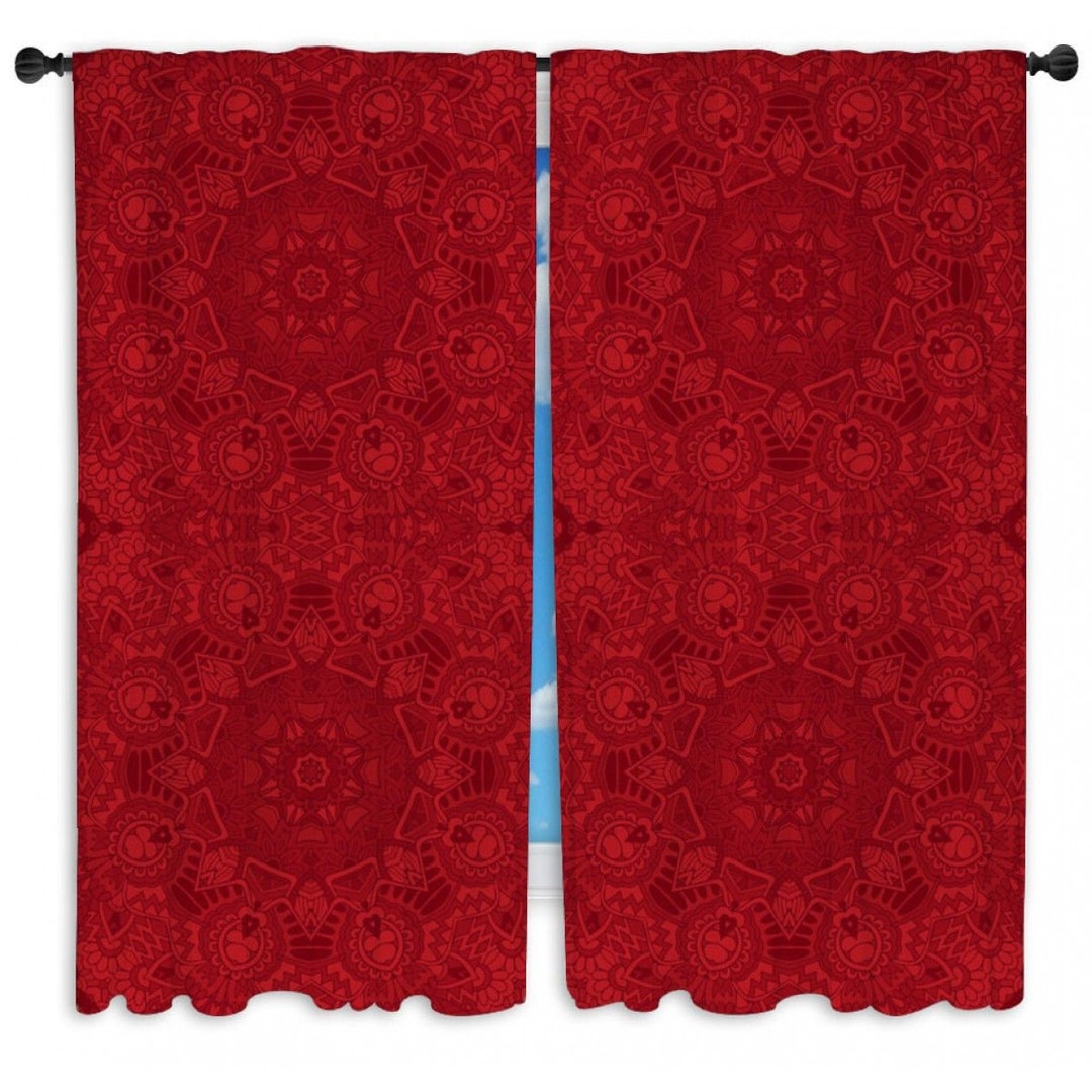 Red Window Curtains Red Medallion Pattern Drapes Medallion Curtain ...