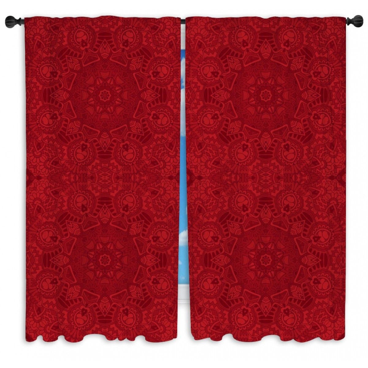 Red Window Curtains Red Medallion Pattern Drapes Medallion - Etsy