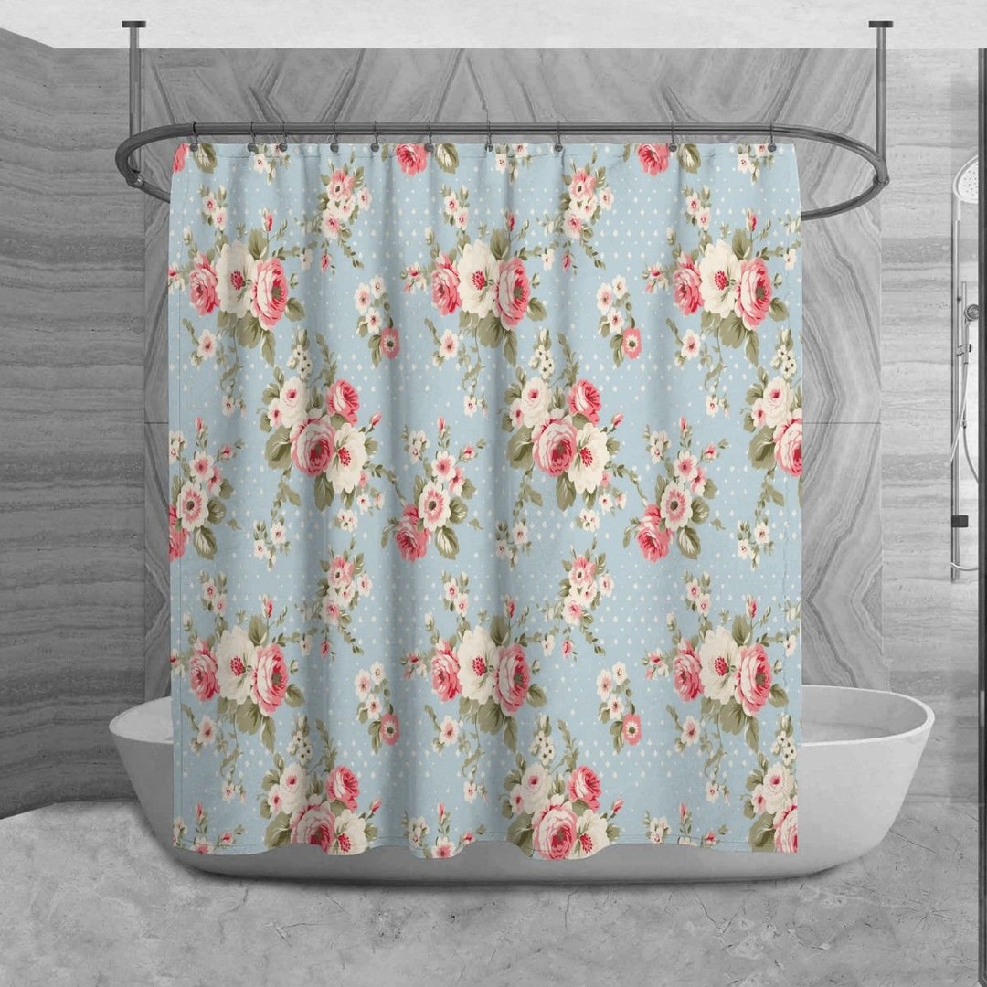 Shabby Chic Shower Curtain, French Country Bathroom Decor, Vintage Bath ...