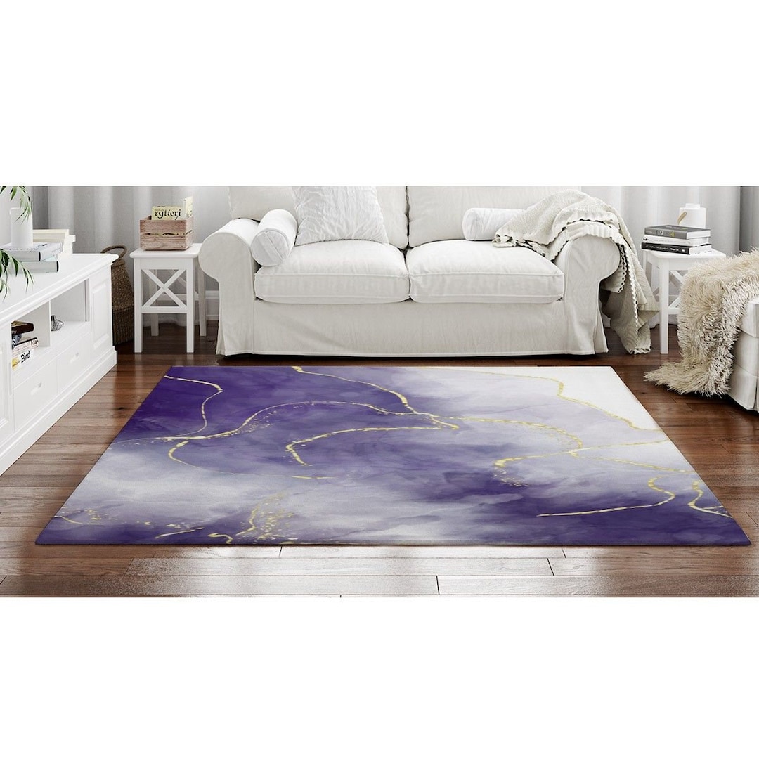 Purple Watercolor With Gold Veins Rug Purple Abstract Area Rugs Violet ...