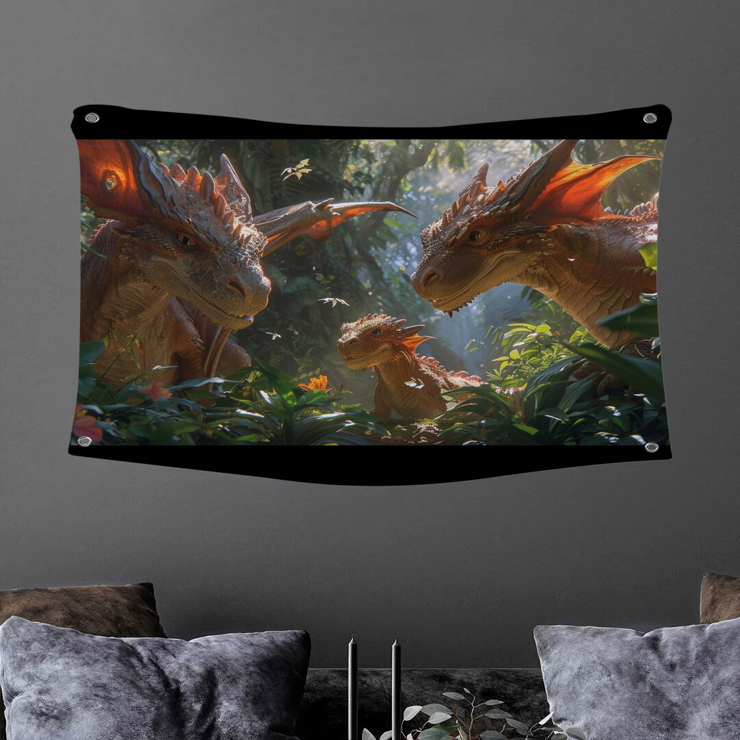 Dragons Wall Art, Fantasy Wall Decor, Whimsical Tapestry, Mythical ...