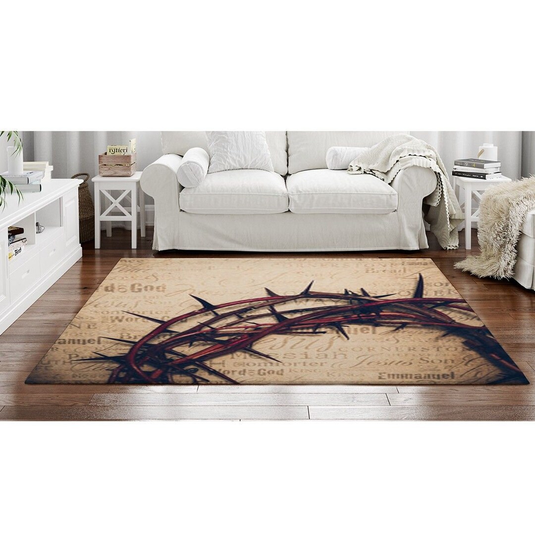 Christian Rugs Crown of Thorns Area Rug Brown Area Rugs Jesus Names Rug ...