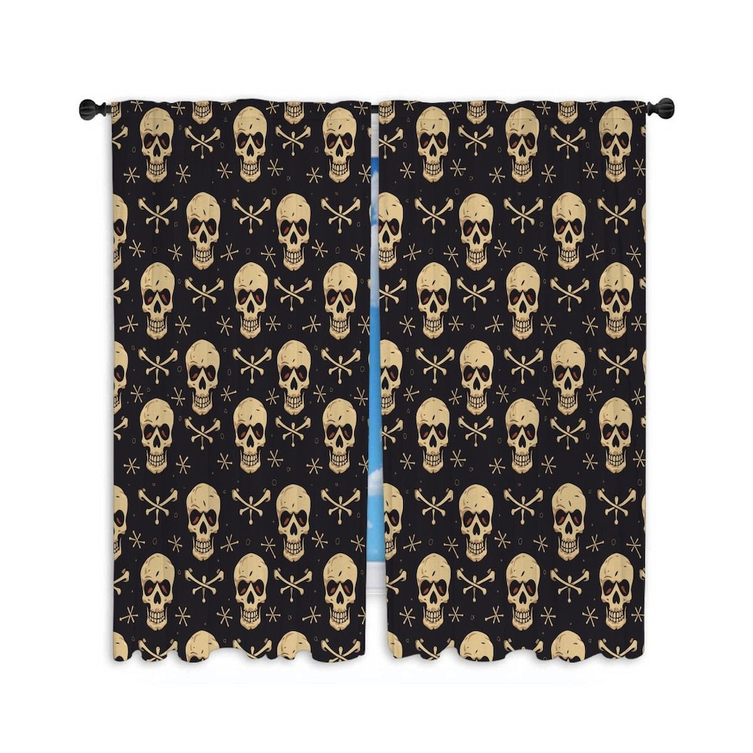Skull Window Curtain, Skeleton Curtains, Gothic Curtain Panel, Punk ...