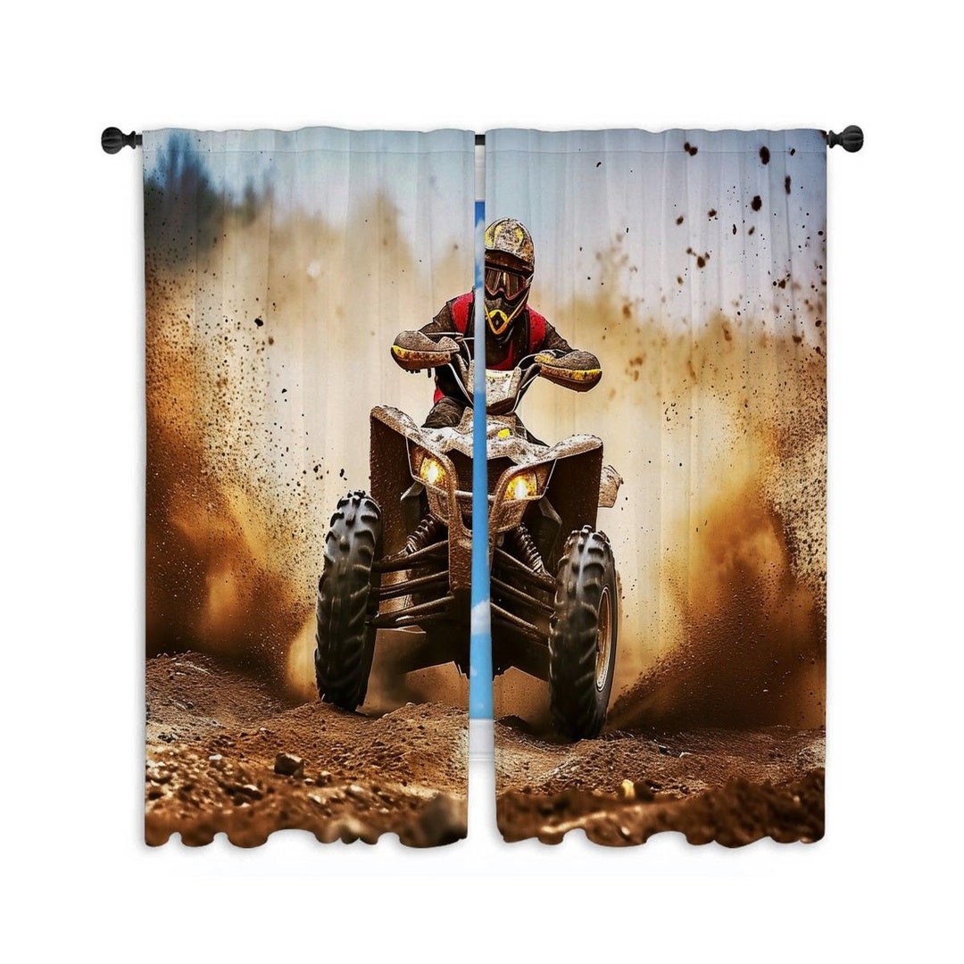ATV Quad Window Curtain Sports Theme Drapes Four Wheeler Curtain Panels ...