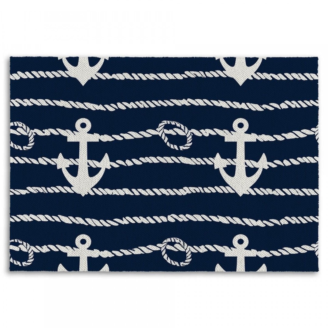 Nautical Rug Nautical Area Rug Anchor Rug Navy Area Rug Blue Area Rug ...