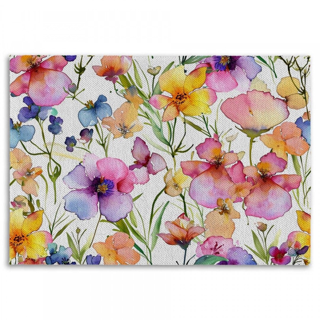 Watercolor Wildflower Rug: Colorful Floral Botanical Area Rug - Etsy