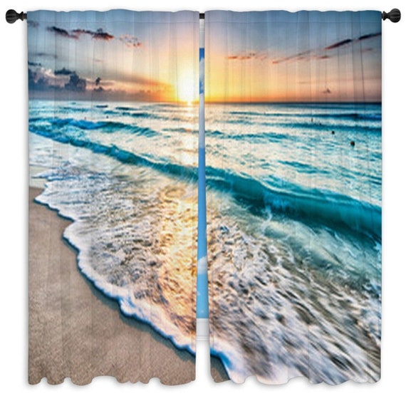 Beach Window Curtains Beach Curtains Blue Curtain Panels - Etsy