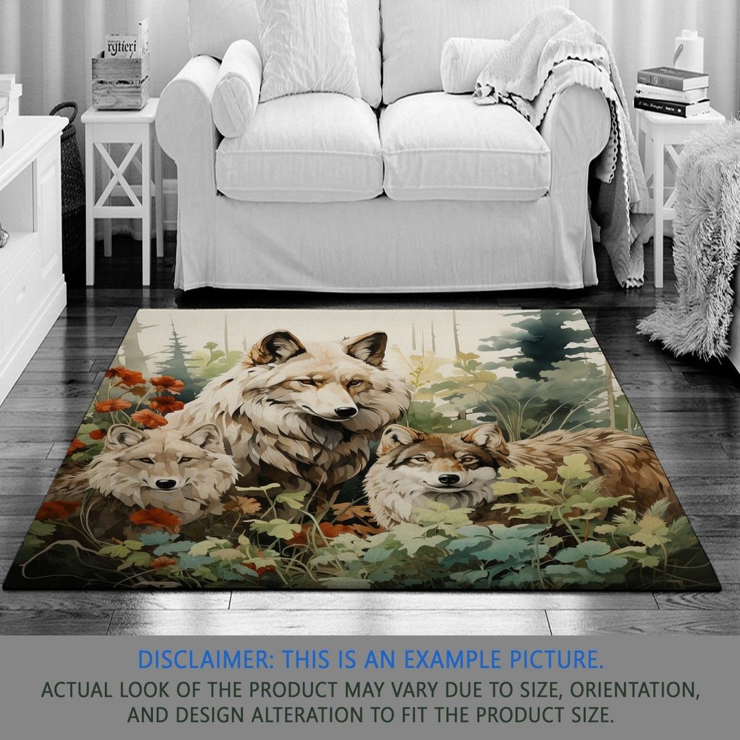 Wildlife Rug Forest Animal Rugs Wolf Area Rug Wolves Living - Etsy