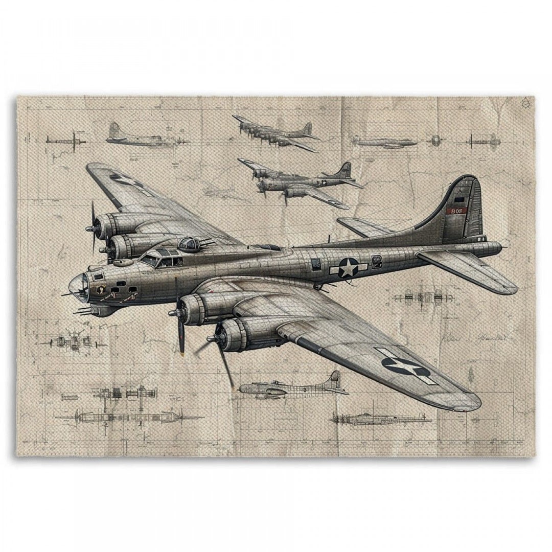 Airplane Blueprint Rug: Vintage Aviation Decor - Etsy