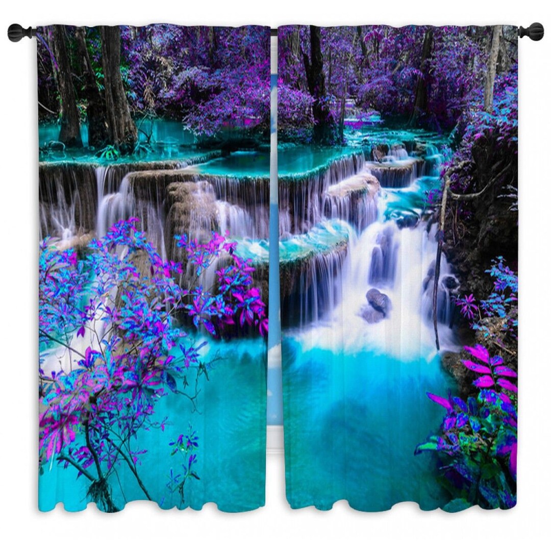 Waterfall Window Curtains Waterfall With Trees Curtains - Etsy