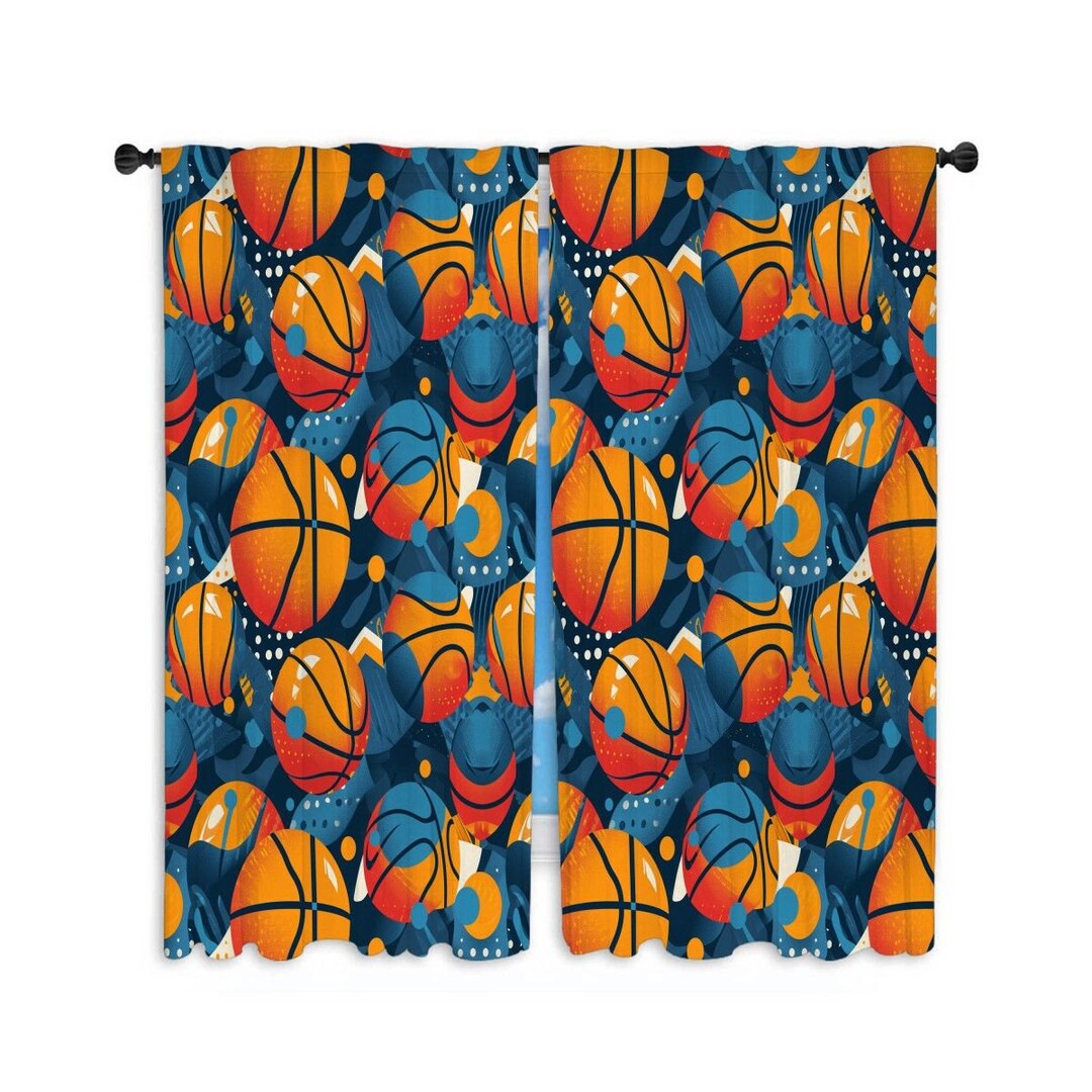 Basketball Window Curtain, Sports Curtains, Game Room Curtain Panel ...