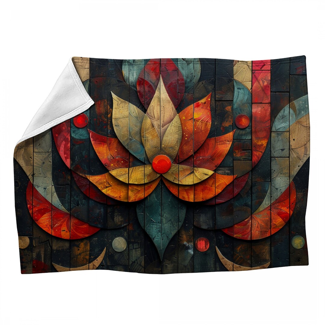 Wooden Mosaic Blanket, Abstract Blankets, Rustic Sherpa Blanket, Earthy ...