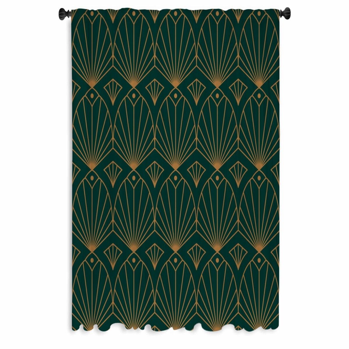 Green and Gold Curtain Panel Classic Geometric Window - Etsy