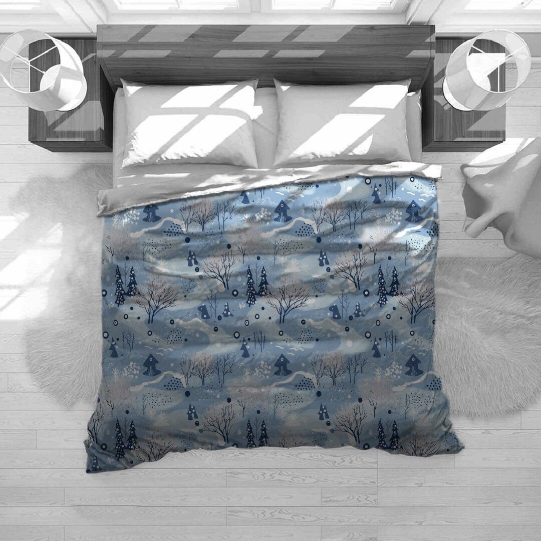 Snow Bedding, White Christmas Bedding Set, Blue and White Comforter ...