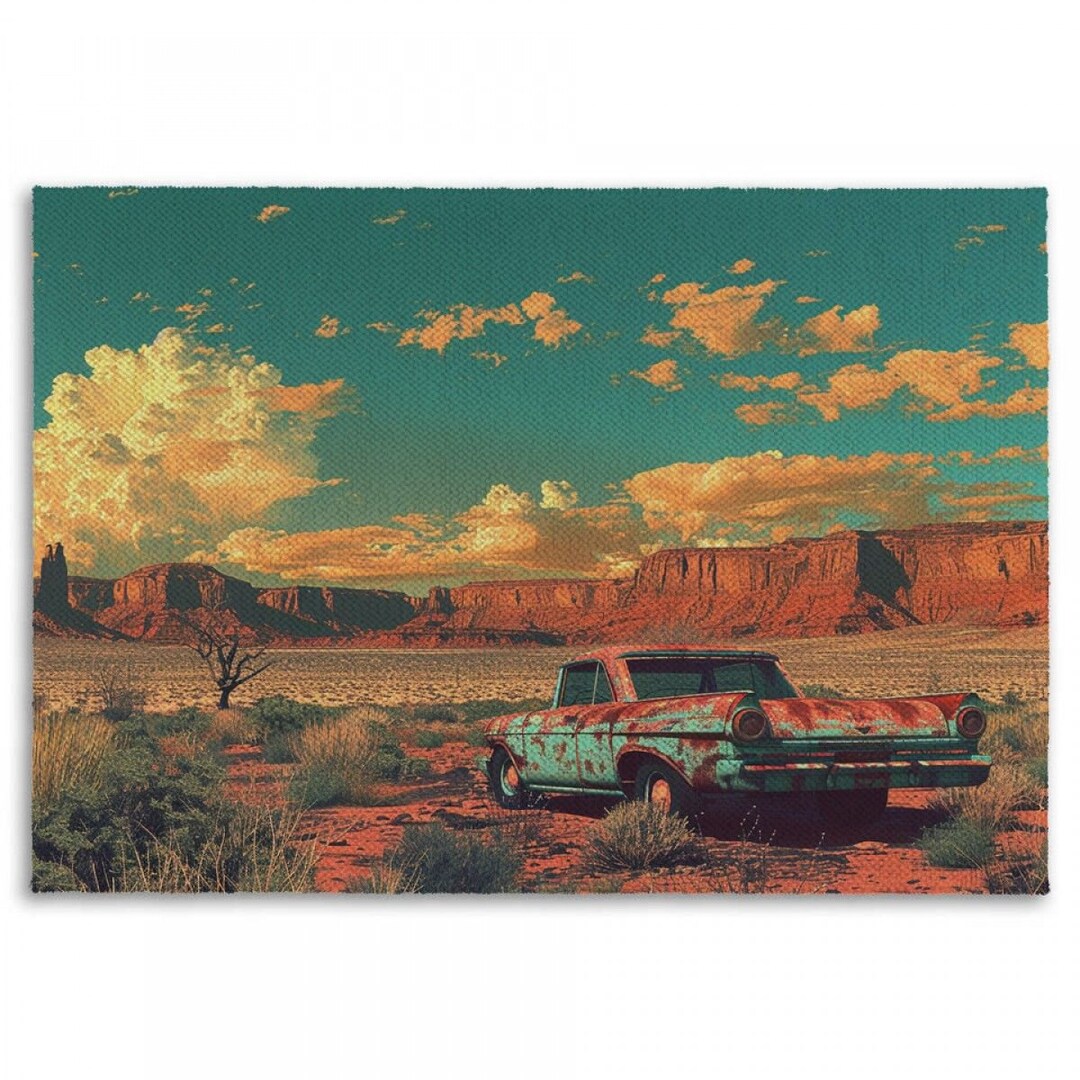 Desert Landscape Area Rug: Rustic Car, Tranquil Home Decor - Etsy