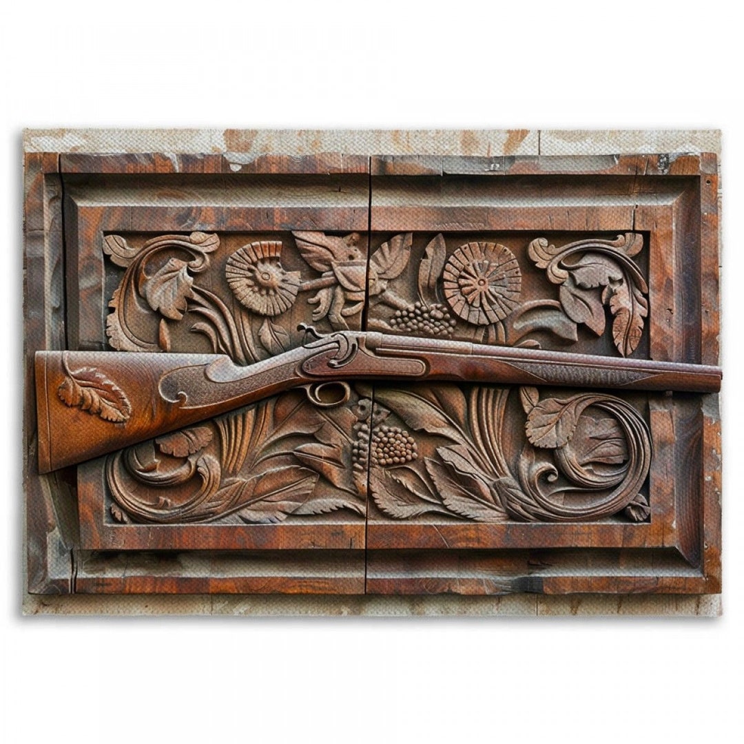 Hunting Rifle Rug, Art Sculpture Rugs, Rural Area Rug, Carved Living ...