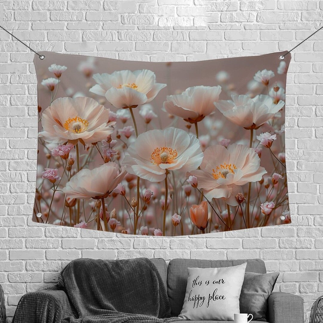 Pastel Flowers Wall Art, Nature Wall Decor, Soft Palette Tapestry ...