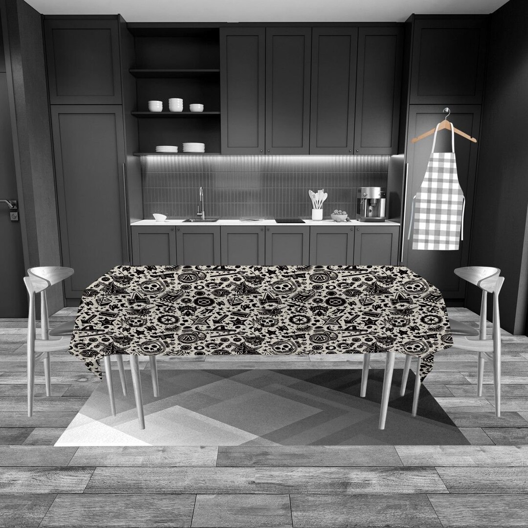 Punk Kitchen Decor Gangster Tablecloth White Skulls - Etsy