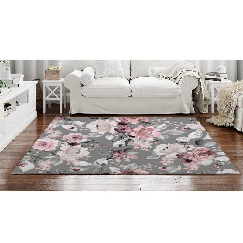 Pink Floral Rug - Etsy