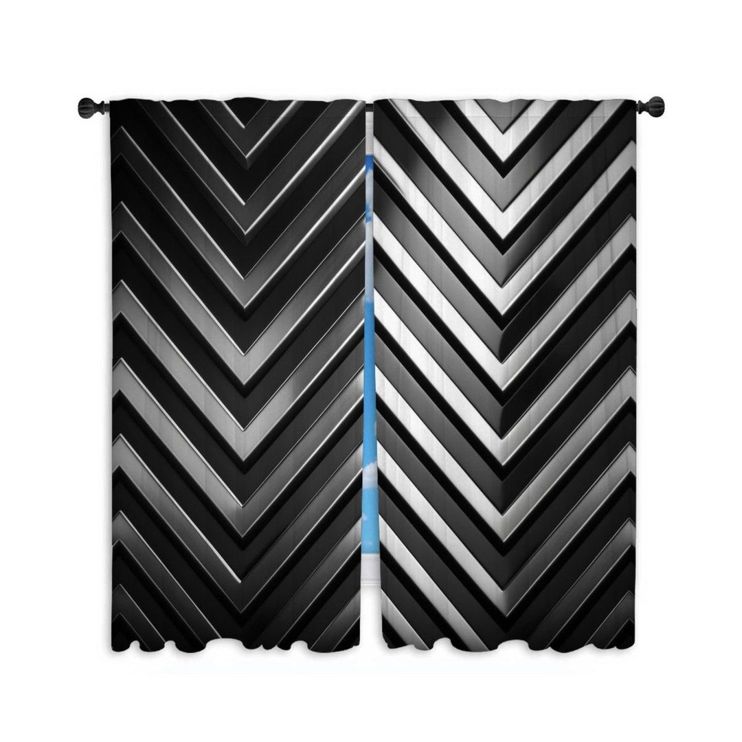 Chevron Window Curtain, Black Monochrome Curtains, Modern Abstract ...