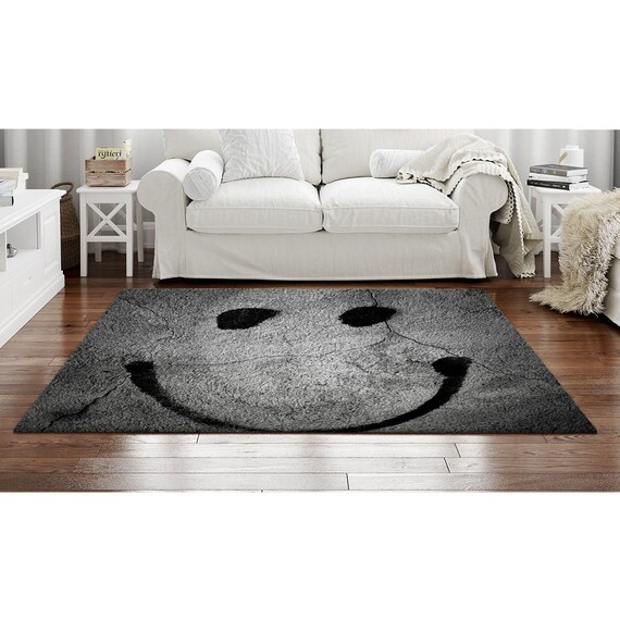 Smiley Face Rugs Smiley Face Area Rugs Grunge Grey Smiley - Etsy