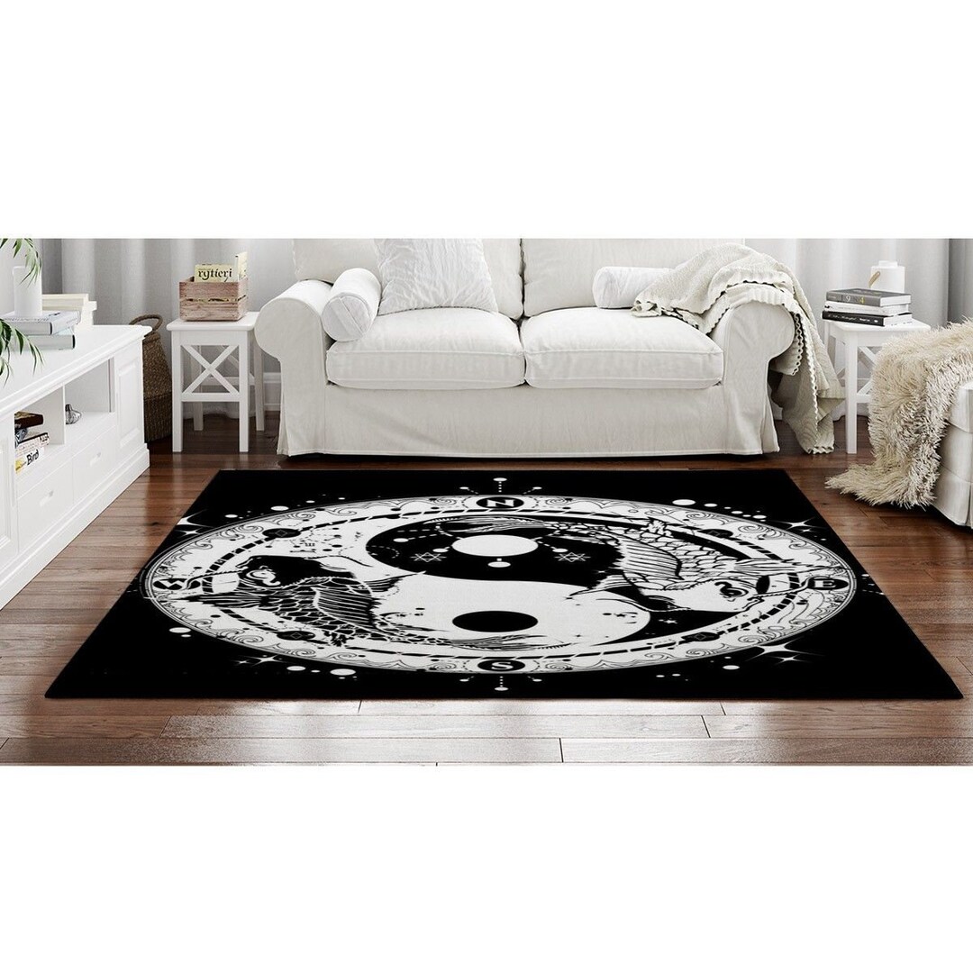 Yin Yang Rugs Yin-yang and Koi Fish Area Rug Black and White - Etsy