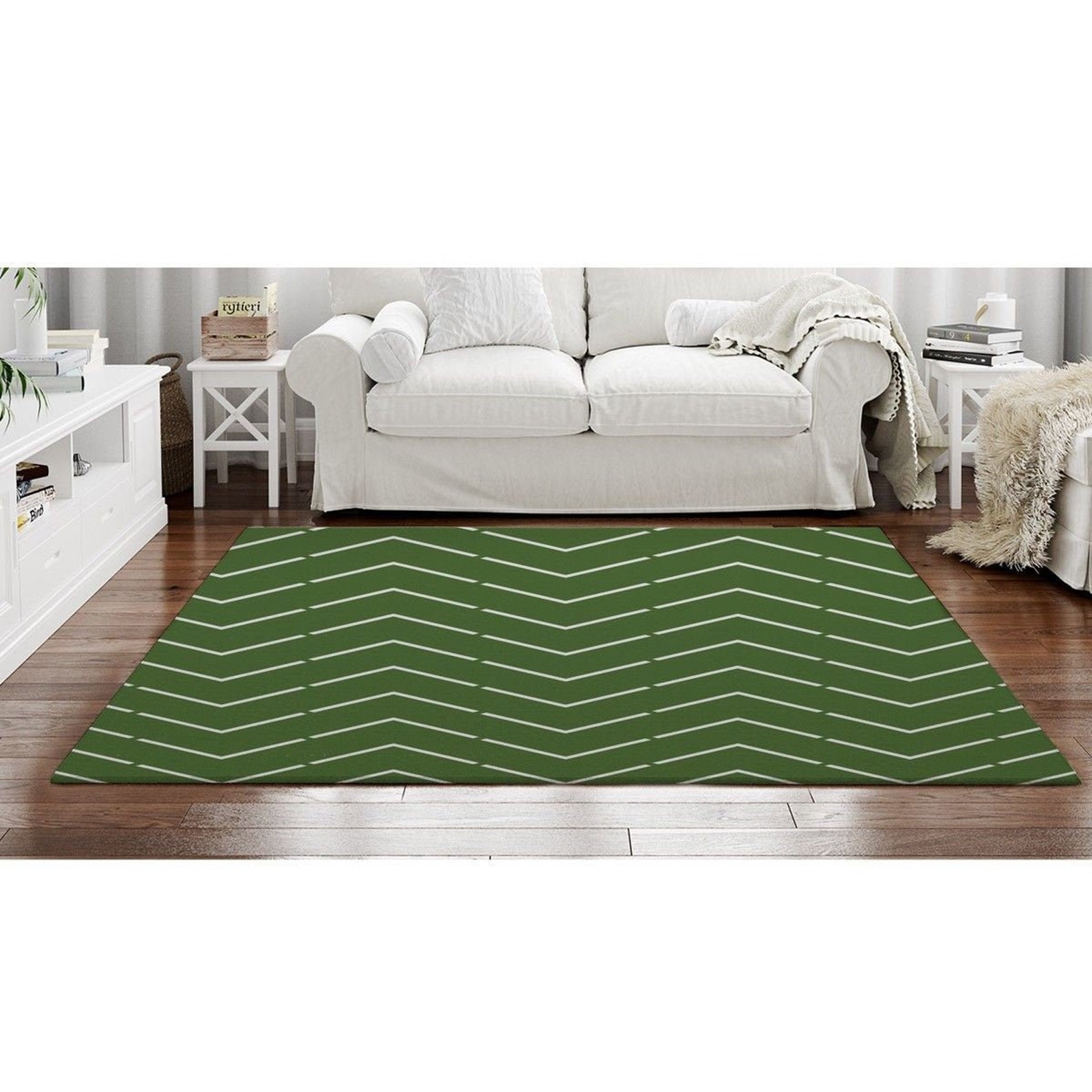 Green Rugs Abstract Living Room Rug Green Chevron Area Rugs | Etsy