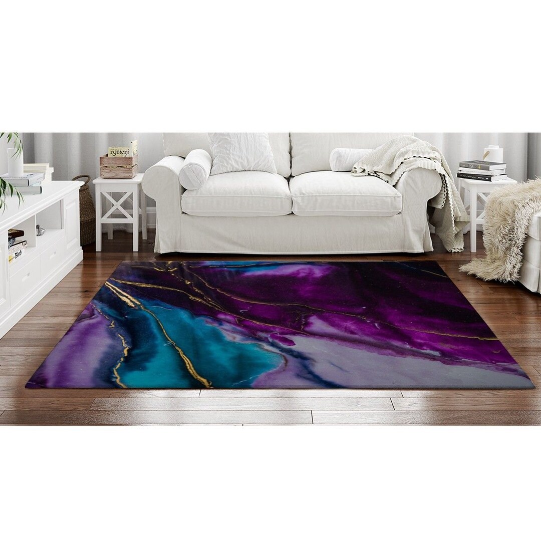 Marble Design Area Rug: Blue, Purple, and Gold Abstract Art - Etsy