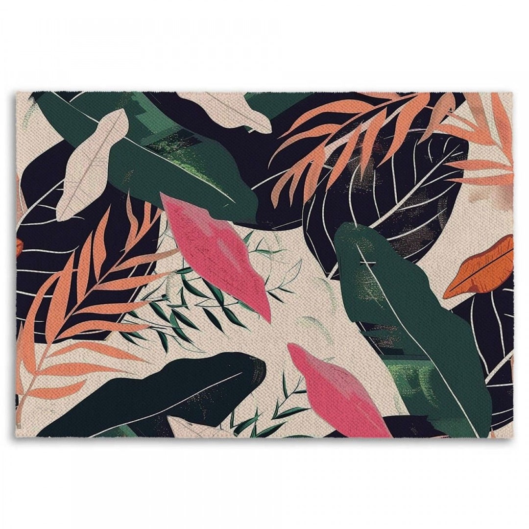 Trendy Rugs Leaves in Different Patterns Area Rug Beige Green and Black ...