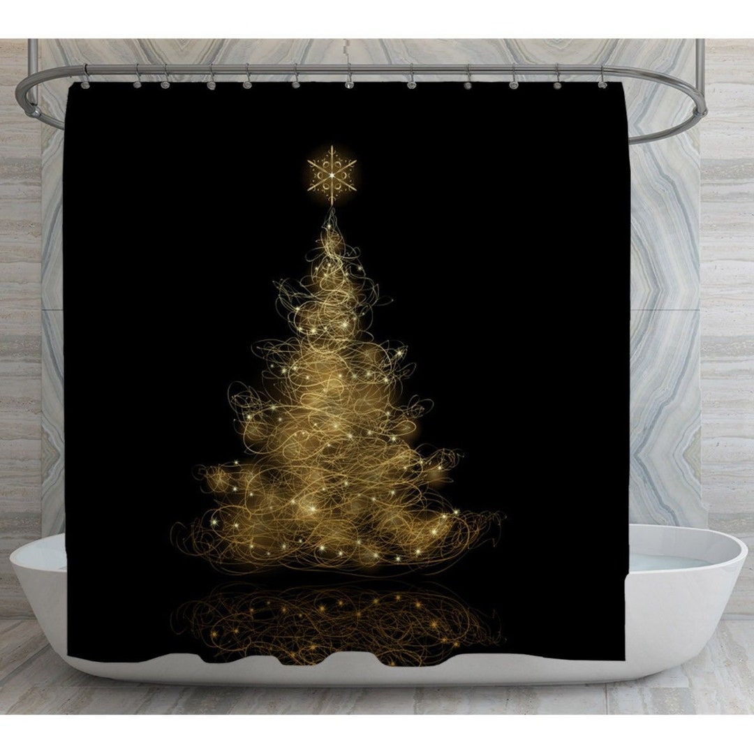 Christmas Shower Curtains Lines Shaped as A Tree Shower Curtain Black ...
