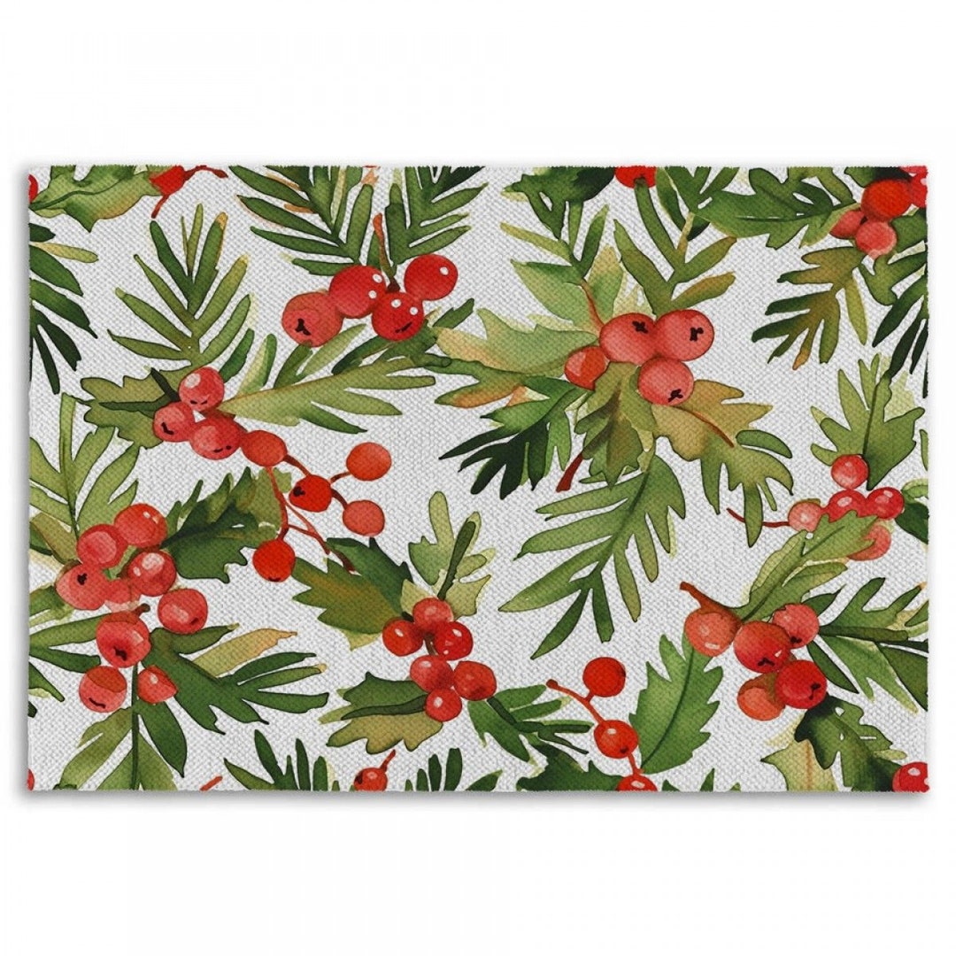 Watercolor Rugs Red Holly Berries Area Rug Green and Red Area Rugs ...